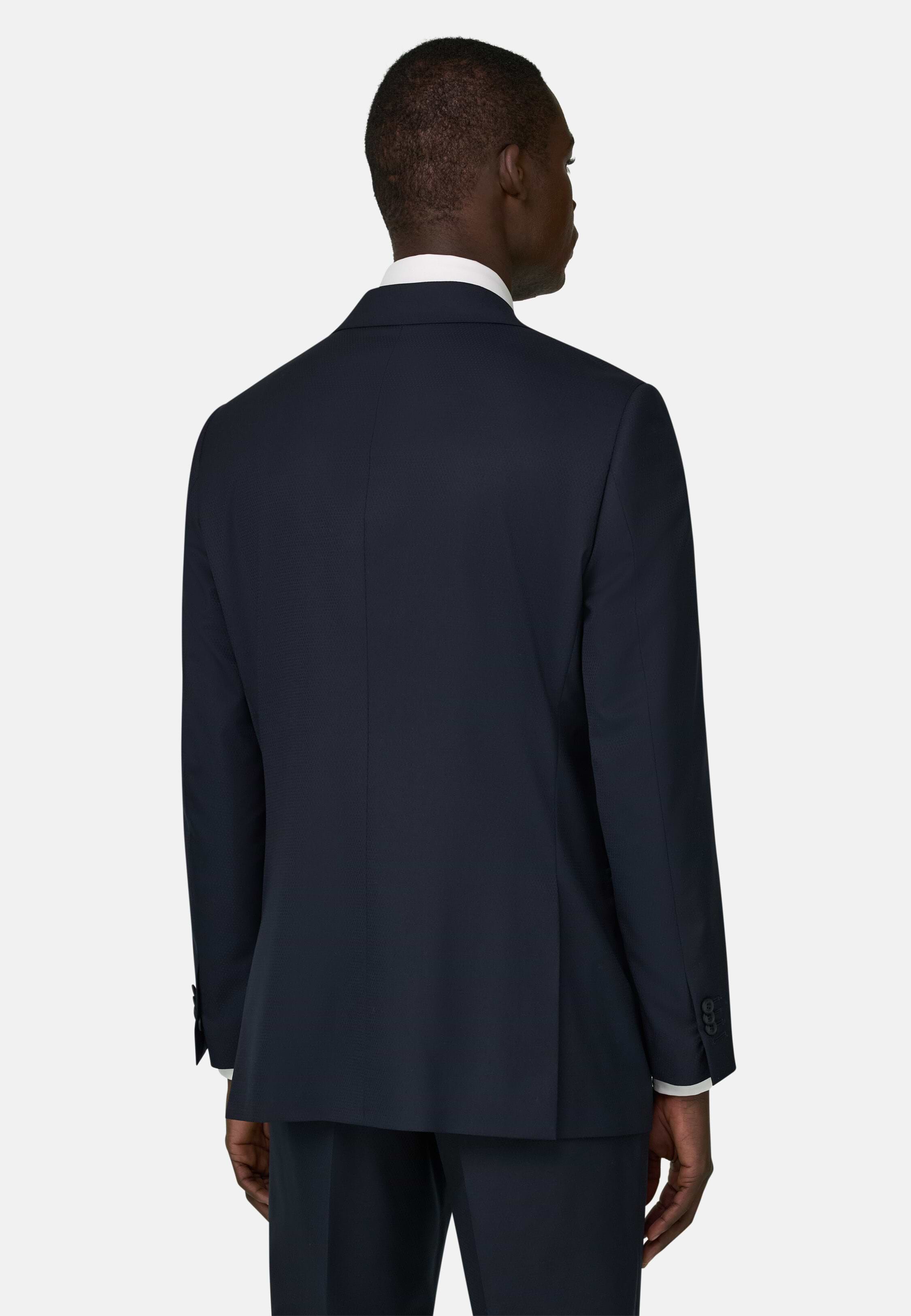 Men's Micro Fancy Wool Blend Suit, Navy blue | Boggi Milano