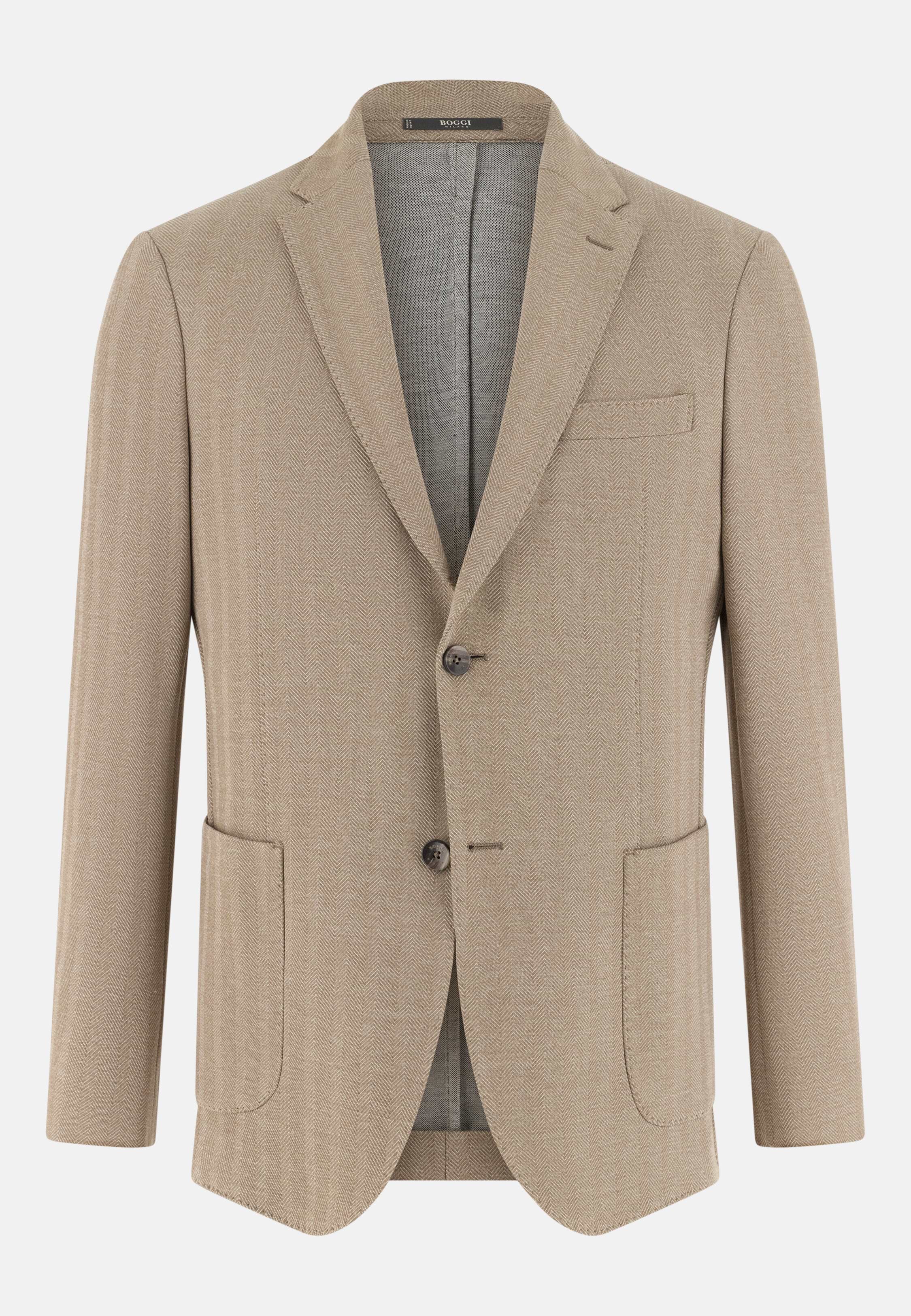 Men's B-Jersey Herringbone Jacket in a Cotton Blend | Boggi Milano