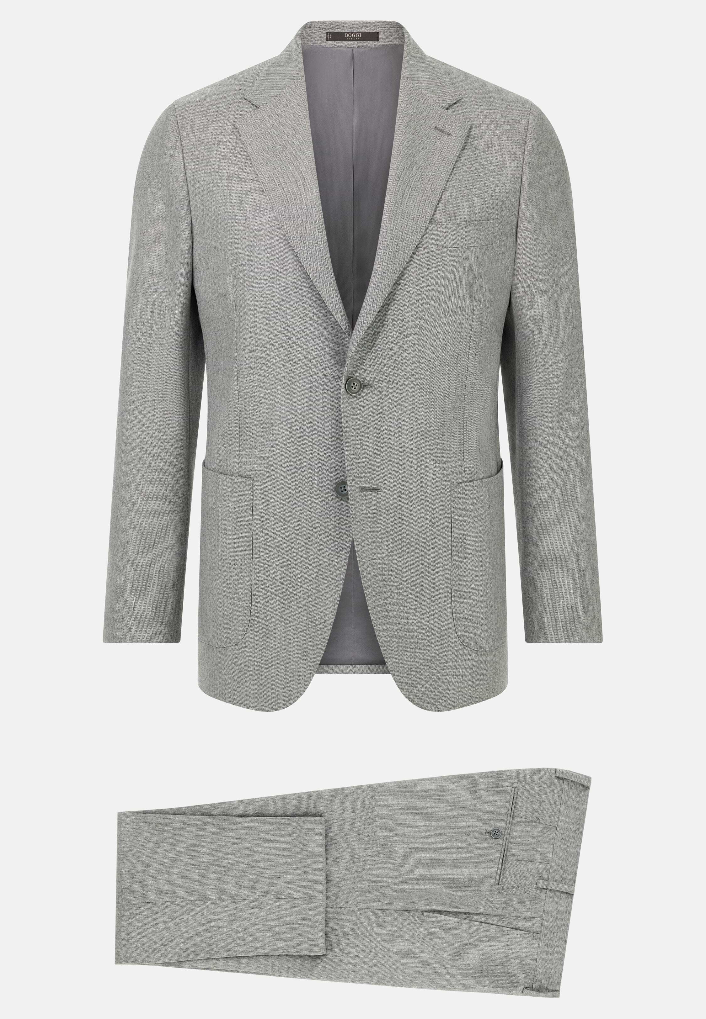 Men's Herringbone Pure Wool Suit | Boggi Milano