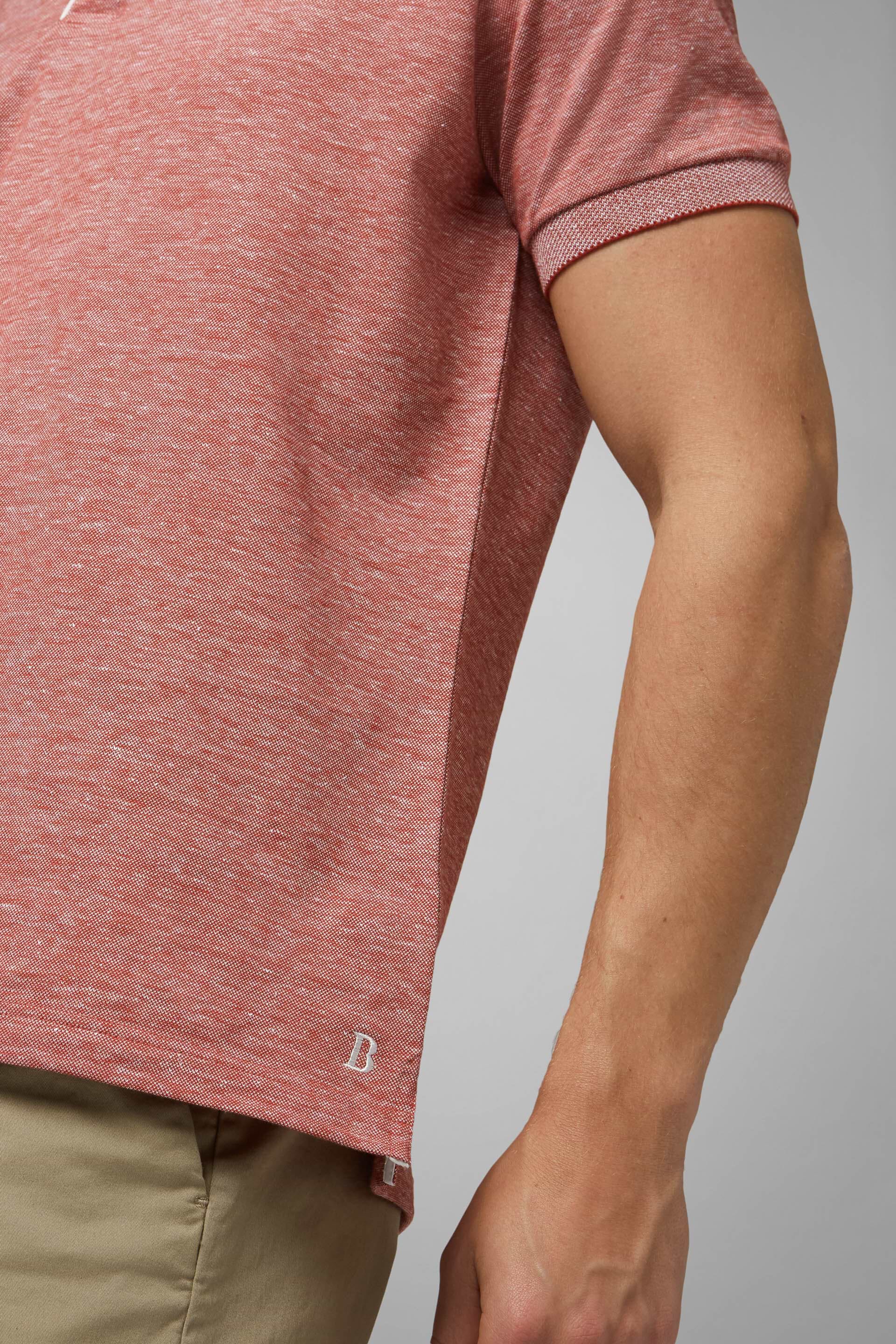 Men's Terracotta Slub Cotton/Linen Piqué Polo Shirt | Boggi Milano