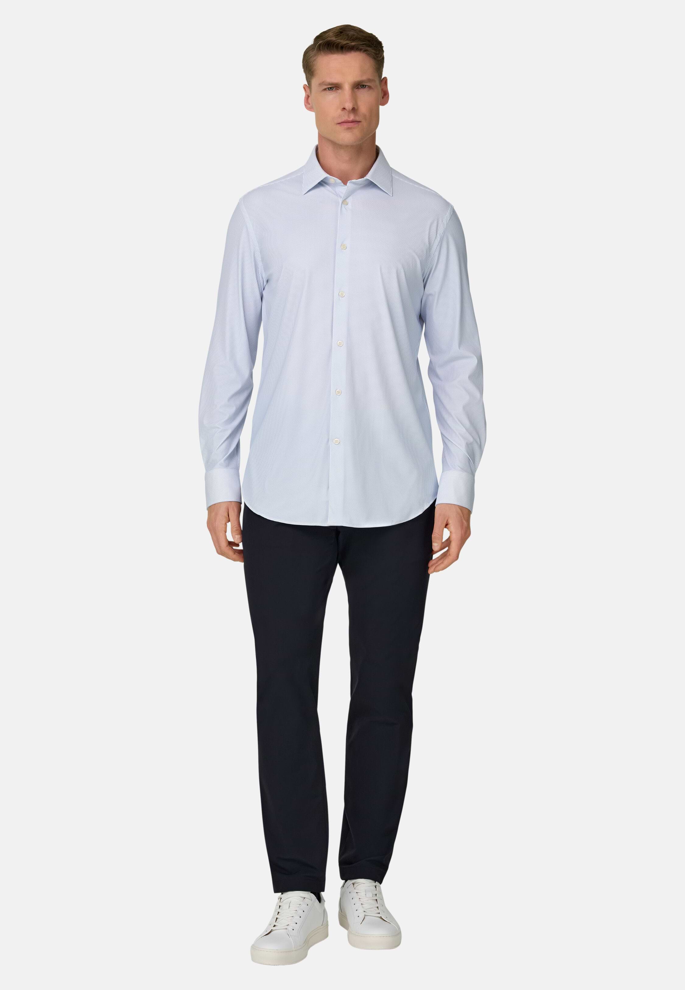 Camisa De Nailon Elástico Corte Slim Hombre, Azul claro | Boggi Milano