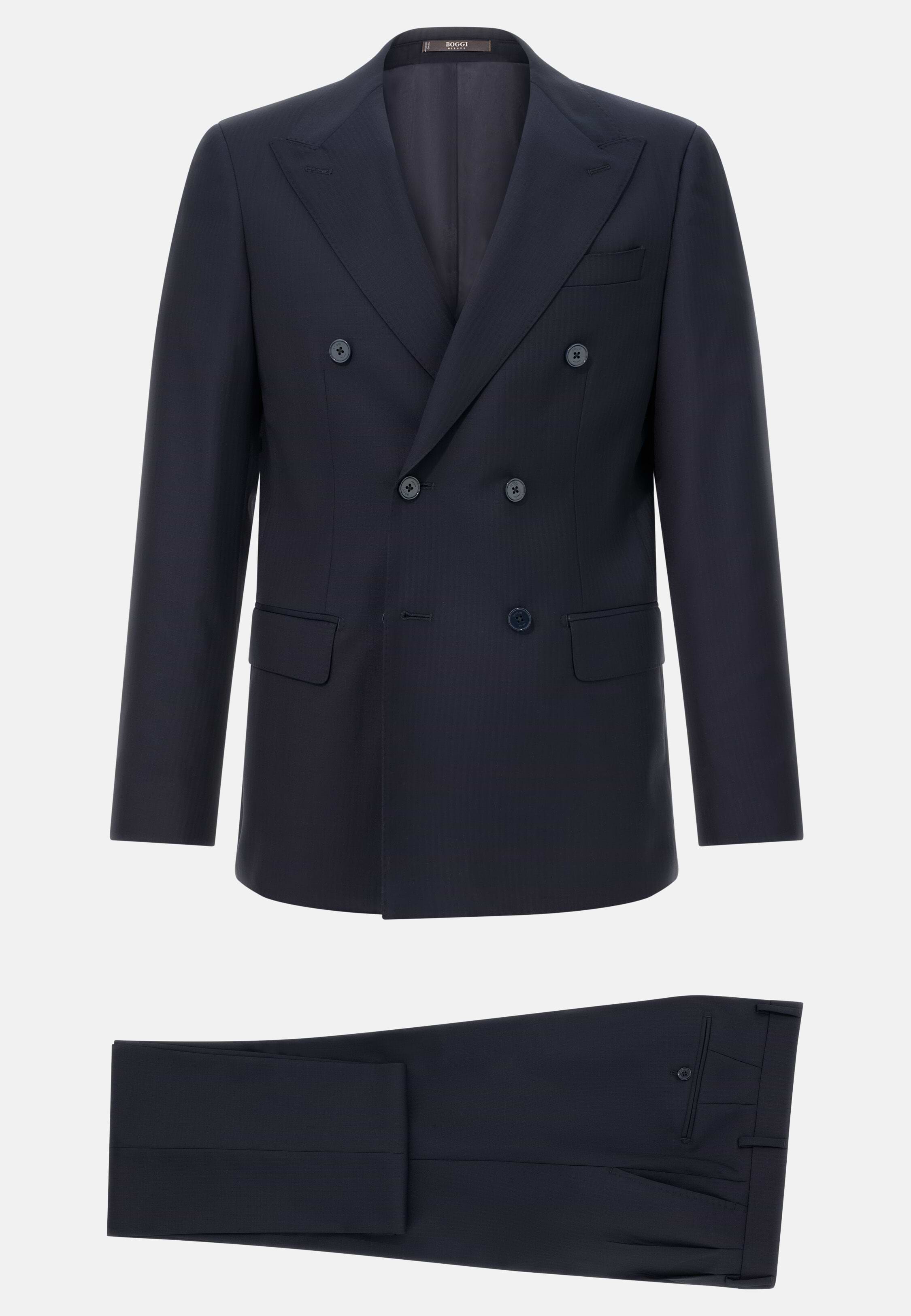 Men's Micro Herringbone Wool Double Breasted Suit Style | Boggi Milano