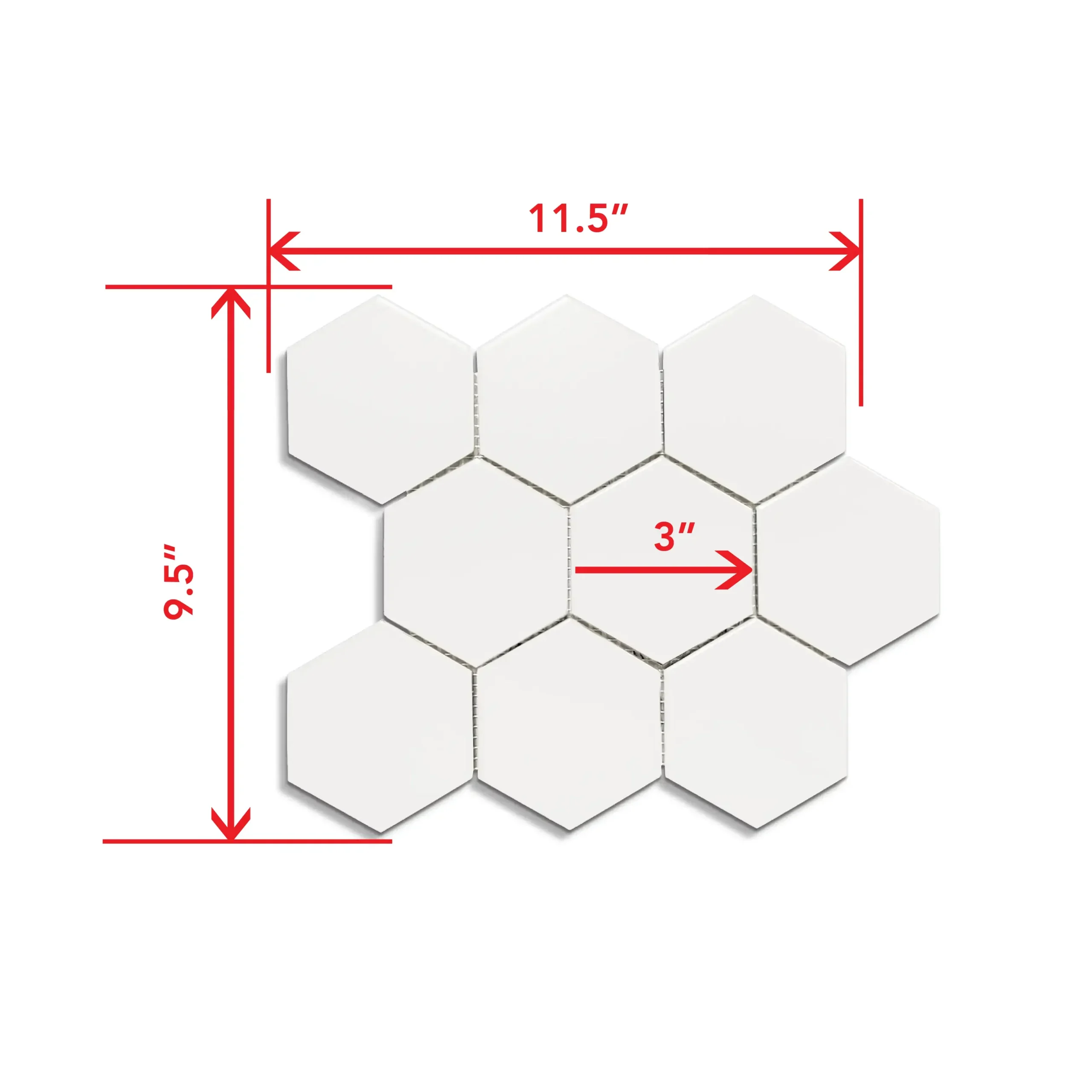 White Hexagon 3x3 Matte Porcelain Mosaic | iTileMosaic