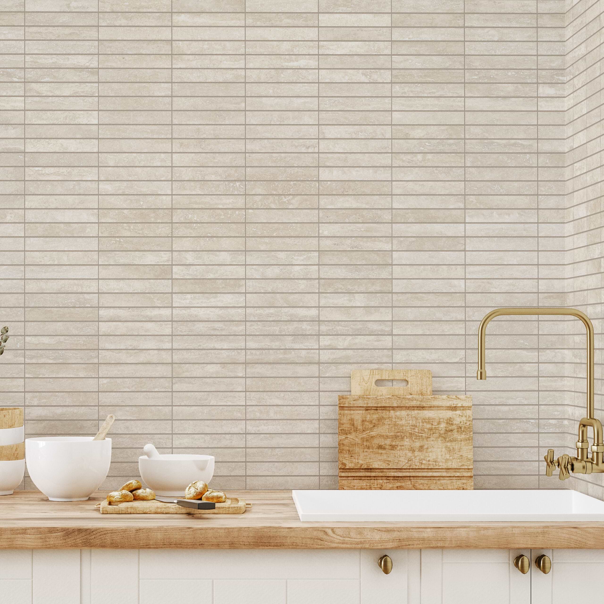 Estima Travertino Avorio 1x6 Matte Porcelain Tile in iTileMosaic