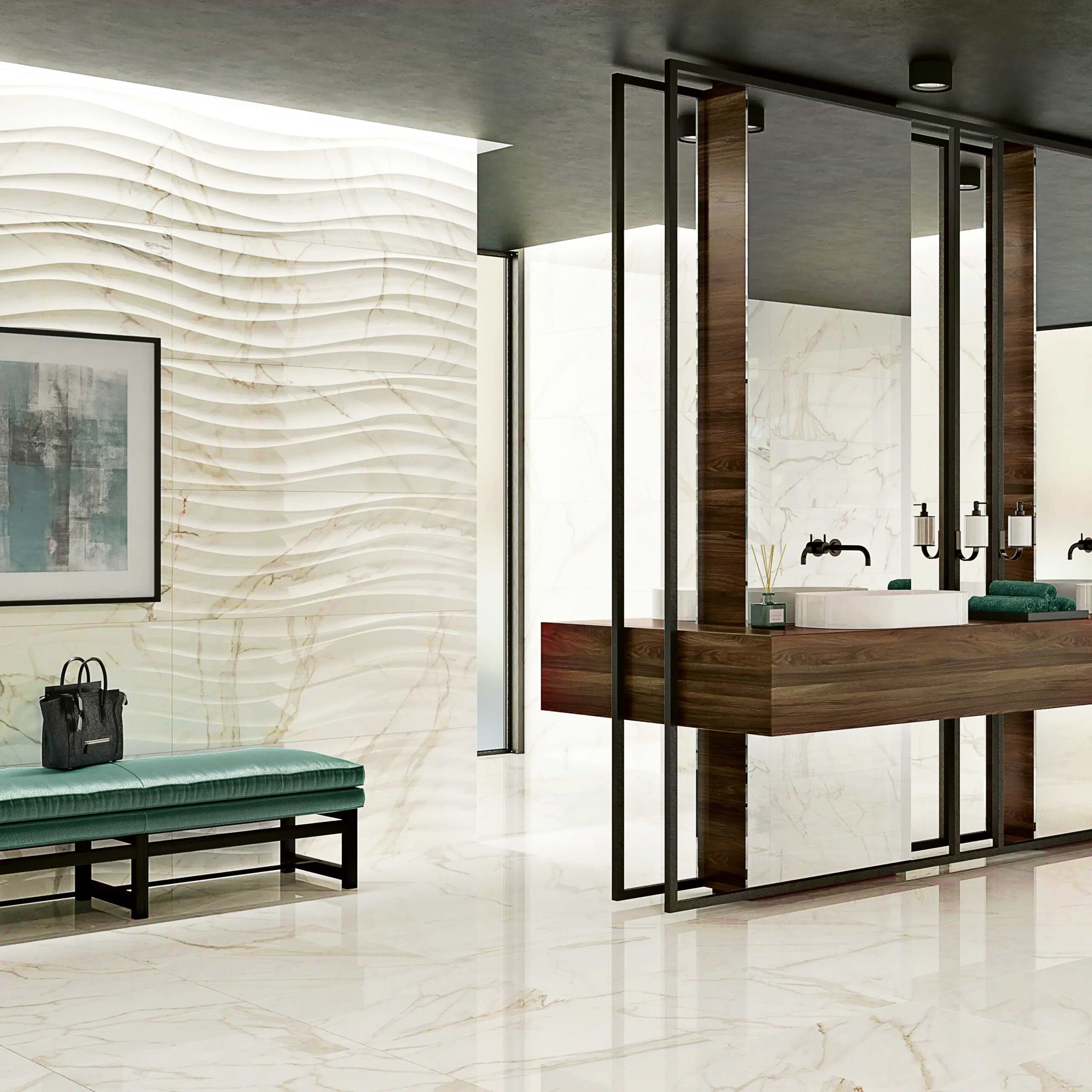 Adora Shape Calacatta Gold 14x40 Polished Ceramic Tile | iTileMosaic